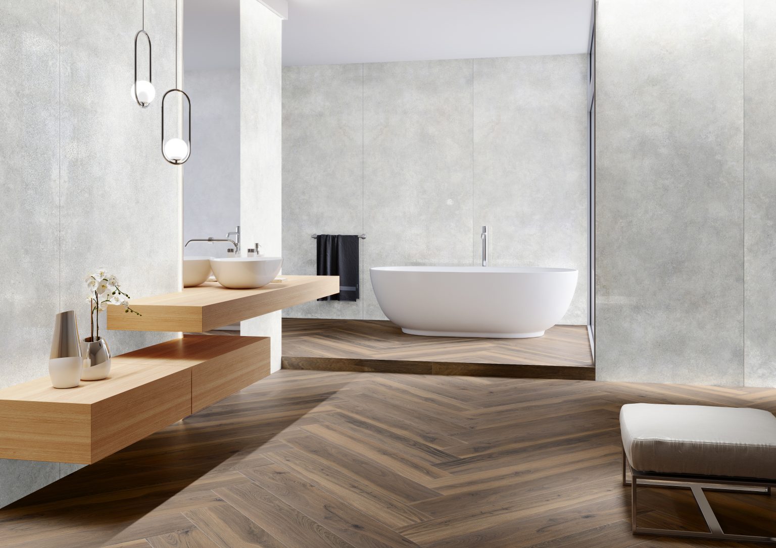 Herringbone tile patterns on walls and floors - Cerrad